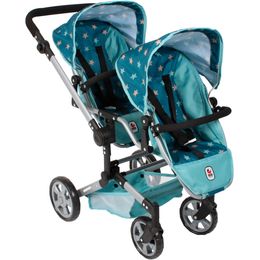 Bayer Chic 2000 Puppen-Zwillingsbuggy CHIC2000 "Linus Duo", sternchen t&uuml;rkis, Puppenwagen, KinderB:80cm H:79cm T:80cm, Kunststoff, Polyester, Stahl, mit zwei abnehmbaren, bis in Liegeposition verstellbaren Sportsitzen, B:80cm H:79cm T:80cm
