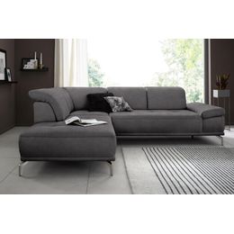 Ecksofa Home Affaire "Caluna", grau (anthrazit), B:262cm H:97cm T:233cm, Luxus-Microfaser Vintageoptik (100% Polyester);Flachgewebe Mura: (100% Polyester);Luxus-Mikrofaser (90% Polyester, 10% Polyamid), Sofas, Ecksofa, Inkl.Sitztiefenverstellung, wahlweise mit Kopf- und Armteilverstellung