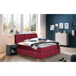 Boxspringbett Home Affaire "Paxton", rot (coral), Flachgewebe LEINENOPTIK Polyester Topper Premium pro, Liegefl&auml;che B/L: 180cm x 200cm Betth&ouml;he: 55cm, Gewicht bis: 100 kg + 120 kg H3 + H4, 7-Zonen-Taschen-Federkernmatratze, Komplettbetten, Boxspringbett, Neue Toppervarianten