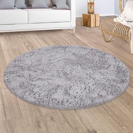 Hochflor-Teppich Paco Home "Silky 591", silber (silberfarben), H:37mm &Oslash;:120cm, Polyester, Teppiche, Uni Farben, besonders weich und kuschelig