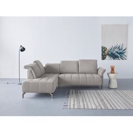 Ecksofa Home Affaire "Fresh L-Form", silber, B:260cm H:79cm T:220cm, 98% Polyester 2% Polyamid, Sofas, Ecksofa, Federkern, wahlweise Kopfteilverstellung und motorischer Vorziehsitz