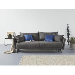 Schlafsofa Collection AB "Asra", schwarz (anthrazit, schwarz), B:228cm H:95cm T:104cm, 100% Polyester, Sofas, Schlafsofa, incl. Bettfunktion und Bettkasten, Seitentasche im Armteil, Federkern