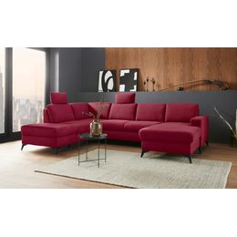 Wohnlandschaft Home Affaire "Lolland U-Form", rot (bordeaux), B:303cm H:88cm T:212cm, Struktur impr&auml;gniert - feucht abwischbar (100% Polyester);Struktur Flausch (90% Polyester, 10% Polyamid);Luxus-Microfaser ALTARA NUBUCK (100% Polyester), Sofas, Wohnlandschaft, Wahlweise mit Bettfunktion und Stauraum, auch mit abwischbarem Bezug