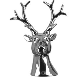 Weihnachtsfigur Fink "Hirschkopf, REMO", silber (silberfarben), B:20cm H:25cm T:12cm, Keramik, Dekofiguren, Weihnachtsfigur, Tierfigur, Weihnachtsdeko aus Keramik, H&ouml;he ca. 25 cm