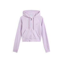 Kapuzennickijacke Juicy Couture "MADISON HOODIE_ Damen", Damen, Gr. M, pastel lila, 95% POLYESTER, 5% ELASTAN, slim fit, Jacken, Trainingsjacke Damen, Sweatjacke mit Kapuze, Velour, mit Glitzer, Sale