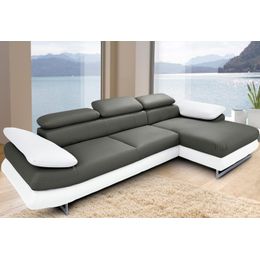 Ecksofa COTTA "Solution L-Form", wei&szlig; (altwei&szlig;, grau), B:286cm H:73cm T:167cm, Sofas, Ecksofa, mit Arm- & Kopfteilverstellung, wahlweise mit Bettfunktion