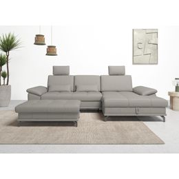 Ecksofa OTTO HOME "Costello L-Form, B: 301 cm mit Sitztiefen-, Armteilverstellung &", grau (hellgrau), B:301cm H:89cm T:176cm, Luxus-Microfaser (90% Polyester, 10% Polyamid);Samtoptik (100% Polyester), Sofas, Ecksofa, 3 Nierenkissen, optional Bettfunktion & Bettkasten, Topseller