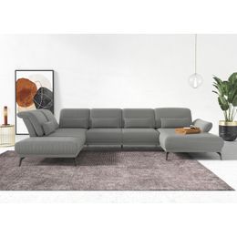 Sit & More Wohnlandschaft SIT & MORE "Coco U-Form", silber, B:382cm H:88cm T:242cm, 100% Polyester, Sofas, Wohnlandschaft, Sitztiefen-, Arm- und Kopfteilverstellung, Cord-Bezug, Fu&szlig;h&ouml;he 15 cm