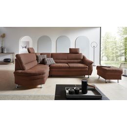 Ecksofa Home Affaire "Cardoso L-Form", braun, B:250cm H:90cm T:175cm, Struktur impr&auml;gniert (100% Polyester);Luxus-Microfaser ALTARA NUBUCK (100% Polyester);Struktur (52% Polyester, 35% Polyacryl, 13% Baumwolle);Luxus-Microfaser weich (90% Polyester, 10% Polyamid), Sofas, Ecksofa, Federkern, wahlweise mit Bett, Schubkasten