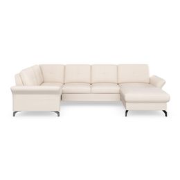 Wohnlandschaft Home Affaire "Calando U-Form", beige (creme), B:326cm H:91cm T:188cm, 100% Polyester, Sofas, Wohnlandschaft, wahlweise mit Bettfunktion, Bettkasten und Armteilfunktion