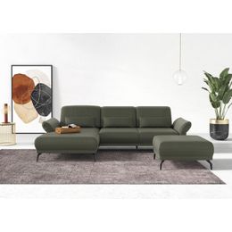 Ecksofa Home Affaire "Coco L-Form", gr&uuml;n (olive), B:284cm H:88cm T:196cm, 95% Polyester, 5% Polyamid, Sofas, Ecksofa, Sitztiefen-, Arm- und Kopfteilverstellung, Cord-Bezug, Fu&szlig;h&ouml;he 15 cm