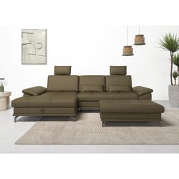 Ecksofa OTTO HOME "Costello L-Form, B: 301 cm mit Sitztiefen-, Armteilverstellung &", gr&uuml;n (olive), B:301cm H:89cm T:176cm, Luxus-Microfaser (90% Polyester, 10% Polyamid);Samtoptik (100% Polyester), Sofas, Ecksofa, 3 Nierenkissen, optional Bettfunktion & Bettkasten, Topseller