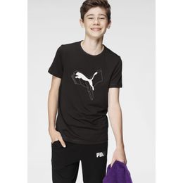 T-Shirt Puma "ESS+ LOGO LAB GRAPHIC TEE B", Jungen, Gr. 140, schwarz (Puma schwarz), Jersey, Obermaterial: 100% Baumwolle, bedruckt, regular fit normal, Rundhals, Shirts T-Shirt, Kurzarmdesign, leichte und atmungsaktive Passform