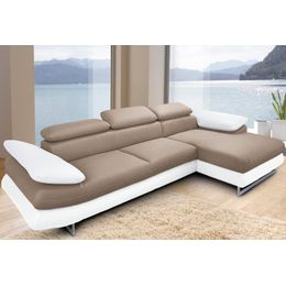 Ecksofa COTTA "Solution L-Form", wei&szlig; (altwei&szlig;, schlamm), B:286cm H:73cm T:167cm, Sofas, Ecksofa, mit Arm- & Kopfteilverstellung, wahlweise mit Bettfunktion