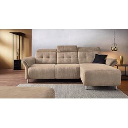 Ecksofa Home Affaire "Manhattan L-Form", beige, B:270cm H:102cm T:168cm, Kunstleder SOFTLUX;Flachgewebe (100% Polyester);Struktur (100% Polyester), Sofas, Ecksofa, 2 Sitze mit elektrischer Relaxfunktion, verstellbare Armlehnen