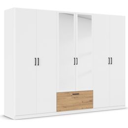 Dreht&uuml;renschrank Rauch "Kleiderschrank Schrank Garderobe W&auml;scheschrank BARI mit Spiegel", wei&szlig; (alpinwei&szlig;, eiche artisan), B:270cm H:210cm T:54cm, Holzwerkstoff, Schr&auml;nke, Dreht&uuml;renschrank, mit Schubasten mittig, moderner Griff in Graumetallic MADE IN GERMANY