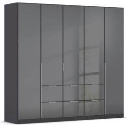 Dreht&uuml;renschrank OTTO HOME "Kleiderschrank Kleiderschr&auml;nke Schrank Garderobe AGORDO mit Glasfront", grau (graumetallic, glas basalt), B:226cm H:210cm T:54cm, Holzwerkstoff, Schr&auml;nke, Dreht&uuml;renschrank, mit Au&szlig;enschubk&auml;sten, in 7 Breiten und 2 H&ouml;hen MADE IN GERMANY, Topseller