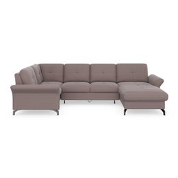 Wohnlandschaft Home Affaire "Calando U-Form", braun (savannah), B:326cm H:91cm T:188cm, 92% Polyester 8% Polyamid, Sofas, Wohnlandschaft, wahlweise mit Bettfunktion, Bettkasten und Armteilfunktion