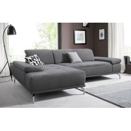 Ecksofa Home Affaire "Caluna", grau, B:269cm H:97cm T:174cm, Flachgewebe Mura: (100% Polyester);Luxus-Microfaser Vintageoptik (100% Polyester);Luxus-Mikrofaser (90% Polyester, 10% Polyamid), Sofas, Ecksofa, Inkl.Sitztiefenverstellung, wahlweise mit Kopf- und Armteilverstellung