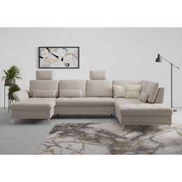 Wohnlandschaft Home Affaire "Palm Beach U-Form", grau (elephant), B:347cm H:89cm T:224cm, 100%Polyester, Sofas, Wohnlandschaft, Federkern, mit Sitztiefenverstellung, wahlweise mit Bettfunktion