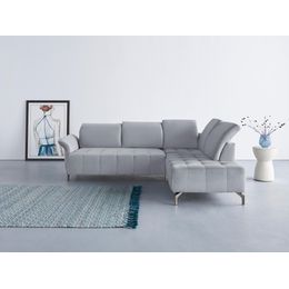 Ecksofa Home Affaire "Fresh L-Form", grau (hellgrau), B:260cm H:79cm T:220cm, 100% Polyester, Sofas, Ecksofa, Federkern, wahlweise Kopfteilverstellung und motorischer Vorziehsitz