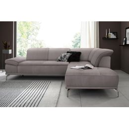 Ecksofa Home Affaire "Caluna", grau (hellgrau), B:262cm H:97cm T:233cm, Luxus-Microfaser Vintageoptik (100% Polyester);Flachgewebe Mura: (100% Polyester);Luxus-Mikrofaser (90% Polyester, 10% Polyamid), Sofas, Ecksofa, Inkl.Sitztiefenverstellung, wahlweise mit Kopf- und Armteilverstellung