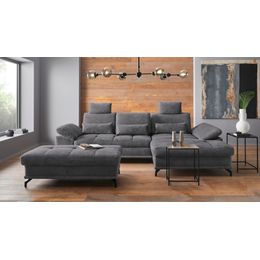 Ecksofa OTTO HOME "Costello L-Form, B: 301 cm mit Sitztiefen-, Armteilverstellung &", grau, B:301cm H:89cm T:176cm, 100% Polyester;Samtoptik (100% Polyester), Sofas, Ecksofa, 3 Nierenkissen, optional Bettfunktion & Bettkasten