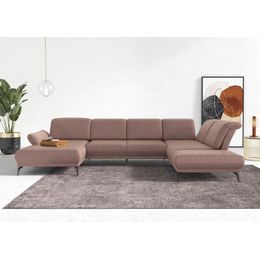 Sit & More Wohnlandschaft SIT & MORE "Coco U-Form", rosa (altrosa), B:382cm H:88cm T:242cm, 95% Polyester, 5% Polyamid, Sofas, Wohnlandschaft, Sitztiefen-, Arm- und Kopfteilverstellung, Cord-Bezug, Fu&szlig;h&ouml;he 15 cm