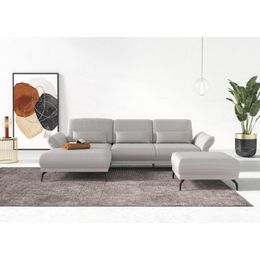 Ecksofa Home Affaire "Coco L-Form", silber, B:284cm H:88cm T:196cm, 95% Polyester, 5% Polyamid, Sofas, Ecksofa, Sitztiefen-, Arm- und Kopfteilverstellung, Cord-Bezug, Fu&szlig;h&ouml;he 15 cm