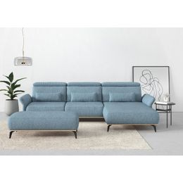 Ecksofa Home Affaire "Fjord L-Form", blau (eisblau), B:324cm H:93cm T:184cm, 100% Polyester, Sofas, Ecksofa, massiv, wahlweise mit Armlehnfunktion, Kopf- Sitztiefenverstellung