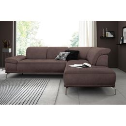 Ecksofa Home Affaire "Caluna", braun, B:262cm H:97cm T:233cm, Luxus-Microfaser Vintageoptik (100% Polyester);Flachgewebe Mura: (100% Polyester);Luxus-Mikrofaser (90% Polyester, 10% Polyamid), Sofas, Ecksofa, Inkl.Sitztiefenverstellung, wahlweise mit Kopf- und Armteilverstellung