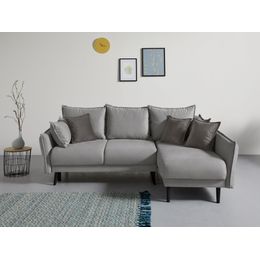 Ecksofa Home Affaire "Asra L-Form", grau (grau, anthrazit), B:240cm H:95cm T:170cm, 100% Polyester, Sofas, Ecksofa, incl. Bettfunktion und Bettkasten, Seitentasche im Armteil, Federkern