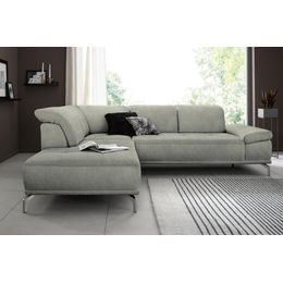 Ecksofa Home Affaire "Caluna", grau (hellgrau), B:262cm H:97cm T:233cm, Luxus-Microfaser Vintageoptik (100% Polyester);Flachgewebe Mura: (100% Polyester);Luxus-Mikrofaser (90% Polyester, 10% Polyamid), Sofas, Ecksofa, Inkl.Sitztiefenverstellung, wahlweise mit Kopf- und Armteilverstellung