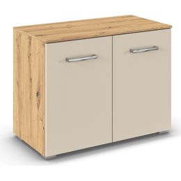Kommode Rauch "Gamma", eiche artisan, beige (champagner), B:80cm H:61cm T:42cm, Holzwerkstoff, Sideboards, Kommode, mit 2 T&uuml;ren, verstellbaren B&ouml;den und viel Stauraum MADE IN GERMANY