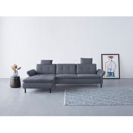 Ecksofa Home Affaire "Birkholm L-Form", grau, B:267cm H:83cm T:174cm, 100% Polyester, Sofas, Ecksofa, Armlehnverstellung, auch in Easy Clean Bezug - mit Wasser zu reinigen
