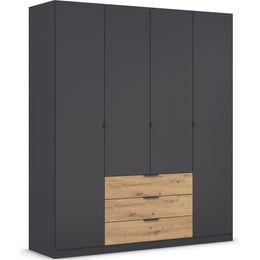 Dreht&uuml;renschrank Rauch "Kleiderschrank Schrank Garderobe Schlafzimmerschrank DAVOA", grau (graumetallic, eiche artisan), B:181cm H:210cm T:54cm, Holzwerkstoff, Schr&auml;nke, Dreht&uuml;renschrank, mit farblich abgesetzten Schubk&auml;sten in Eiche Artisan MADE IN GERMANY
