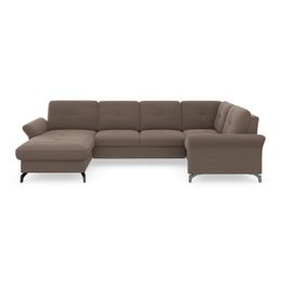 Wohnlandschaft Home Affaire "Calando U-Form", grau (taupe), B:326cm H:91cm T:188cm, 90% Polyester 10% Polyamid, Sofas, Wohnlandschaft, wahlweise mit Bettfunktion, Bettkasten und Armteilfunktion