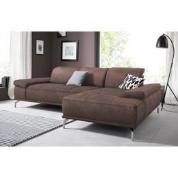 Ecksofa Home Affaire "Caluna", braun, B:269cm H:97cm T:174cm, Flachgewebe Mura: (100% Polyester);Luxus-Microfaser Vintageoptik (100% Polyester);Luxus-Mikrofaser (90% Polyester, 10% Polyamid), Sofas, Ecksofa, Inkl.Sitztiefenverstellung, wahlweise mit Kopf- und Armteilverstellung