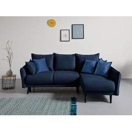 Ecksofa Home Affaire "Asra L-Form", blau (marineblau, blau), B:240cm H:95cm T:170cm, 100% Polyester, Sofas, Ecksofa, incl. Bettfunktion und Bettkasten, Seitentasche im Armteil, Federkern