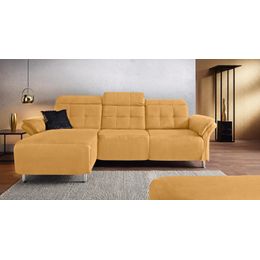 Ecksofa Home Affaire "Manhattan L-Form", gelb (senf), B:270cm H:102cm T:168cm, Kunstleder SOFTLUX;Flachgewebe (100% Polyester);Struktur (100% Polyester), Sofas, Ecksofa, 2 Sitze mit elektrischer Relaxfunktion, verstellbare Armlehnen