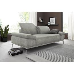 3-Sitzer Home Affaire "Caluna", grau (hellgrau), B:212cm H:97cm T:111cm, Luxus-Microfaser Vintageoptik (100% Polyester);Flachgewebe Mura: (100% Polyester);Luxus-Mikrofaser (90% Polyester, 10% Polyamid), Sofas, mit Sitztiefen- und Kopfteilverstellung
