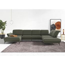 Sit & More Wohnlandschaft SIT & MORE "Coco U-Form", gr&uuml;n (olive), B:382cm H:88cm T:242cm, 95% Polyester, 5% Polyamid, Sofas, Wohnlandschaft, Sitztiefen-, Arm- und Kopfteilverstellung, Cord-Bezug, Fu&szlig;h&ouml;he 15 cm