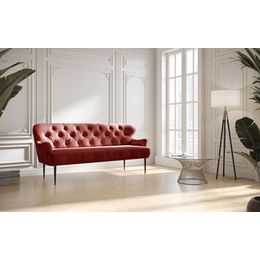 3-Sitzer Home Affaire "Amber", rot (bordeaux), B:193cm H:97cm T:87cm, 100% Polyester, Sofas, mit Knopfheftung,in verschieden Stoffarten