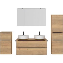 Badm&ouml;bel-Set Nobilia "Alvene", braun (eiche sierra nachbildung), B:230cm H:184,2cm T:48,5cm, Kastenm&ouml;bel-Sets, Badm&ouml;bel-Set, inkl. Spiegelschrank mit Beleuchtung und Dimmerfunktion, in 4 Breiten