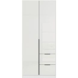 Dreht&uuml;renschrank OTTO HOME "Kleiderschrank Kleiderschr&auml;nke Schrank Garderobe AGORDO mit Glasfront", wei&szlig; (alpinwei&szlig;, glas kristallwei&szlig;), B:91cm H:229cm T:54cm, Holzwerkstoff, Schr&auml;nke, Dreht&uuml;renschrank, mit Au&szlig;enschubk&auml;sten, in 7 Breiten und 2 H&ouml;hen MADE IN GERMANY