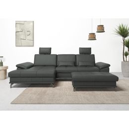 Ecksofa OTTO HOME "Costello L-Form, B: 301 cm mit Sitztiefen-, Armteilverstellung &", grau (anthrazit), B:301cm H:89cm T:176cm, Luxus-Microfaser (90% Polyester, 10% Polyamid);Samtoptik (100% Polyester), Sofas, Ecksofa, 3 Nierenkissen, optional Bettfunktion & Bettkasten, Topseller