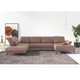 Sit & More Wohnlandschaft SIT & MORE "Coco U-Form", rosa (altrosa), B:382cm H:88cm T:242cm, 95% Polyester, 5% Polyamid, Sofas, Wohnlandschaft, Sitztiefen-, Arm- und Kopfteilverstellung, Cord-Bezug, Fu&szlig;h&ouml;he 15 cm