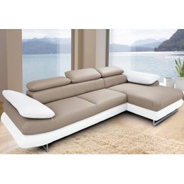 Ecksofa COTTA "Solution L-Form", wei&szlig; (altwei&szlig;, sand), B:286cm H:73cm T:167cm, Sofas, Ecksofa, mit Arm- & Kopfteilverstellung, wahlweise mit Bettfunktion