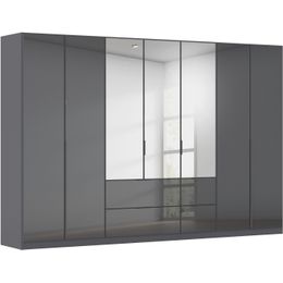 Dreht&uuml;renschrank OTTO HOME "Kleiderschrank Kleiderschr&auml;nke Schrank Garderobe AGORDO mit Glasfront", grau (graumetallic, glas basalt), B:315cm H:229cm T:54cm, Holzwerkstoff, Schr&auml;nke, Dreht&uuml;renschrank, mit Au&szlig;enschubk&auml;sten, in 7 Breiten und 2 H&ouml;hen MADE IN GERMANY