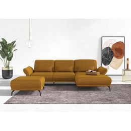Ecksofa Home Affaire "Coco L-Form", gelb (mustard), B:284cm H:88cm T:196cm, 100% Polyester, Sofas, Ecksofa, Sitztiefen-, Arm- und Kopfteilverstellung, Cord-Bezug, Fu&szlig;h&ouml;he 15 cm